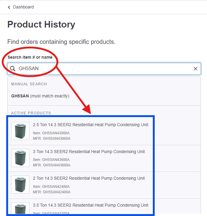 How to use Product History search tool