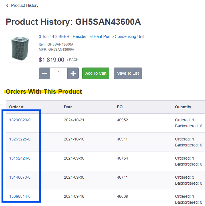 How to use Product History search tool