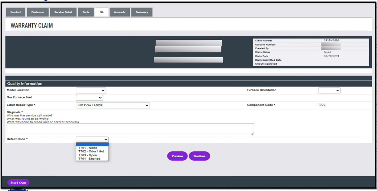 How do I file a Standard Warranty Claim in ServiceBench?
