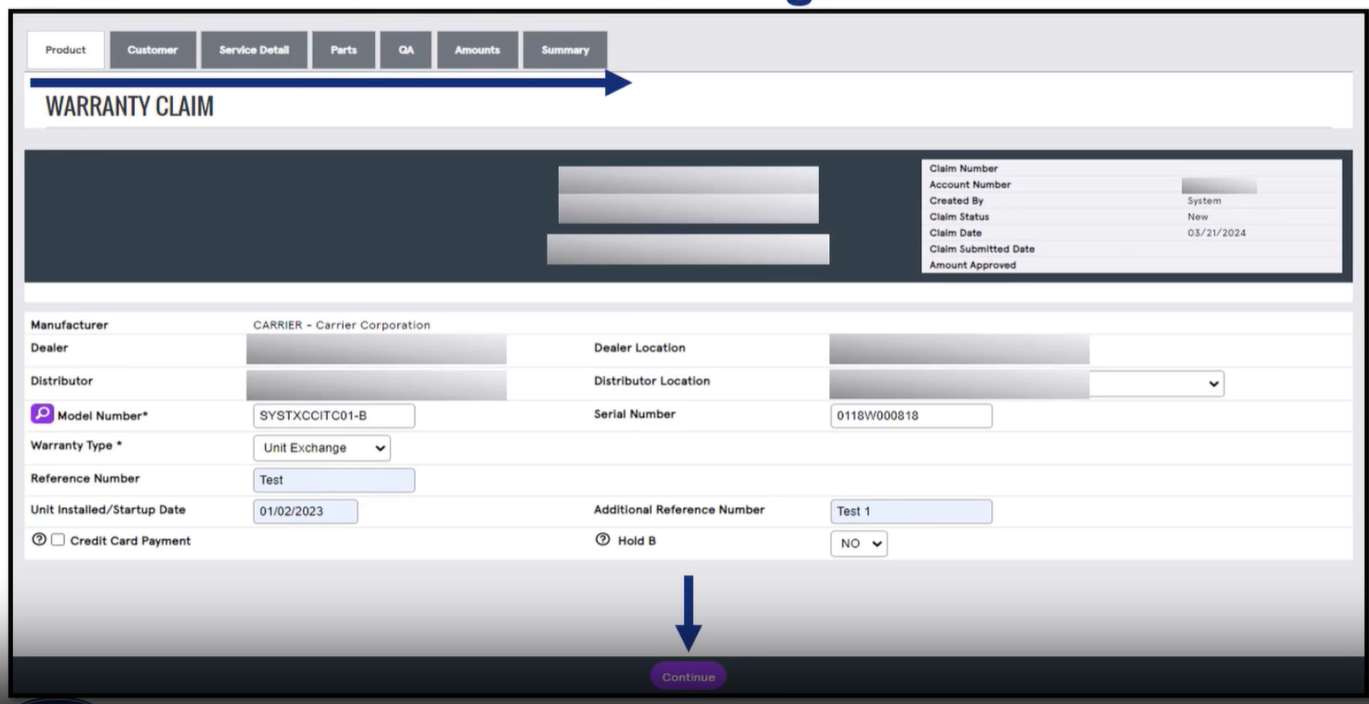 How do I file a Unit Exchange Warranty Claim in ServiceBench?