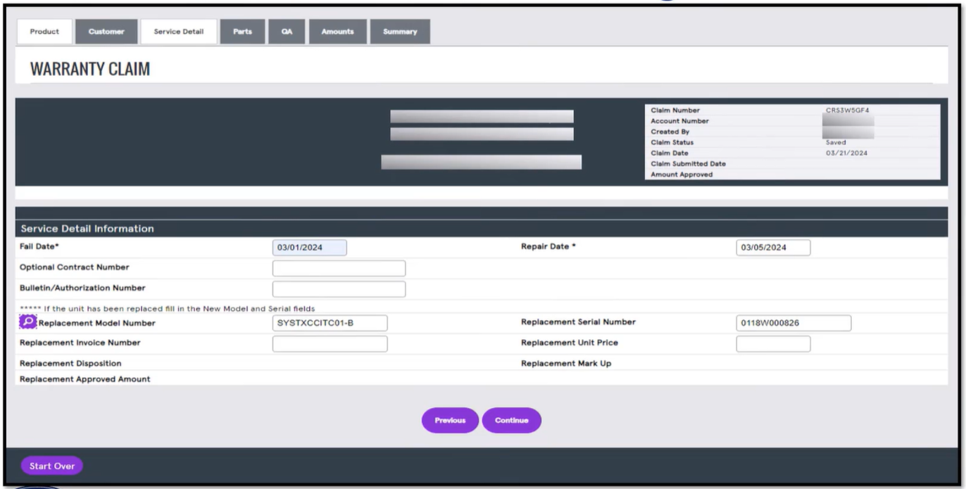 How do I file a Unit Exchange Warranty Claim in ServiceBench?