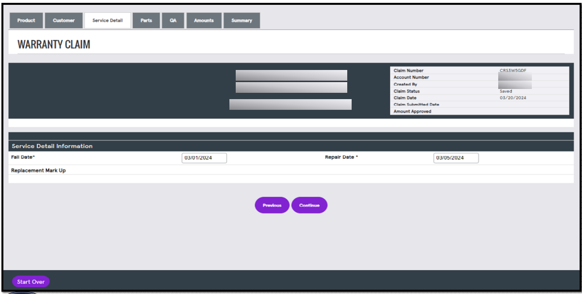 How do I file a Service Parts Warranty Claim in ServiceBench?