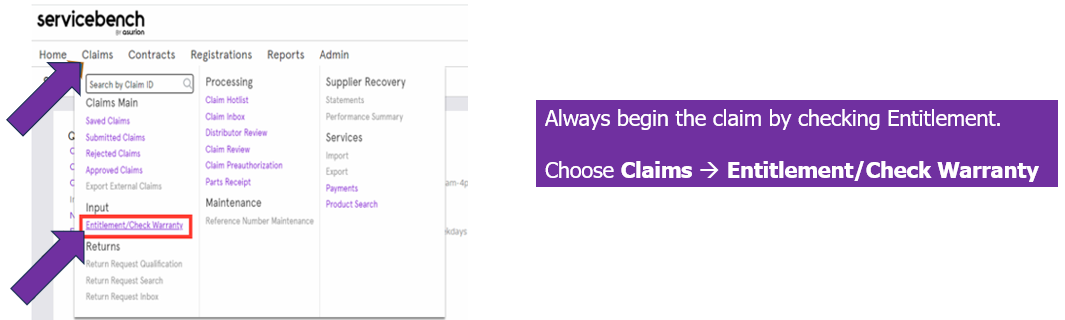 How do I file a Service Parts Warranty Claim in ServiceBench?